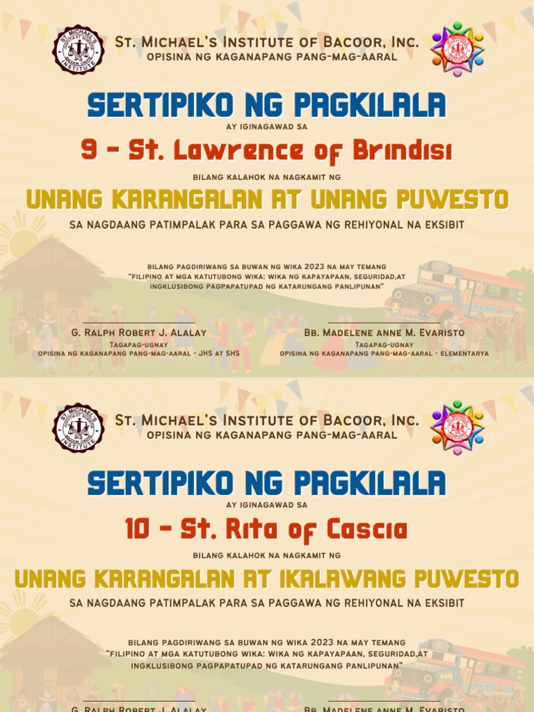 Sertipiko Ng Pagkilala Buwan Ng Wika 2023 Poster