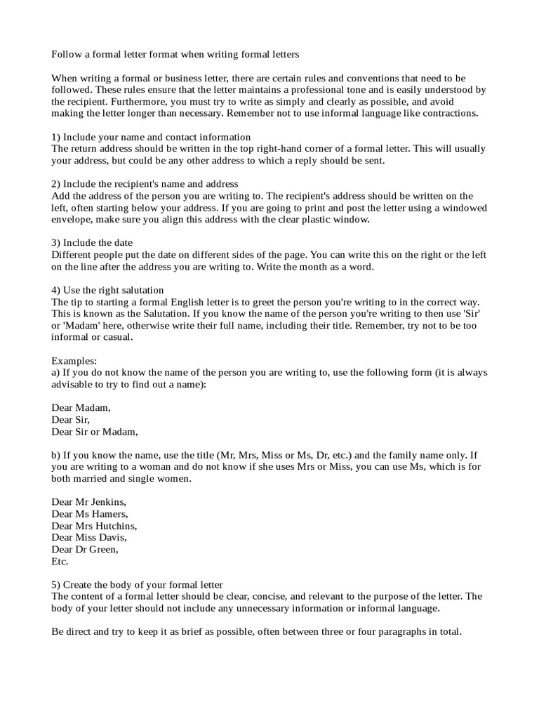 Formal Letter Writing Guidelines | PDF | Writing | Written Communication