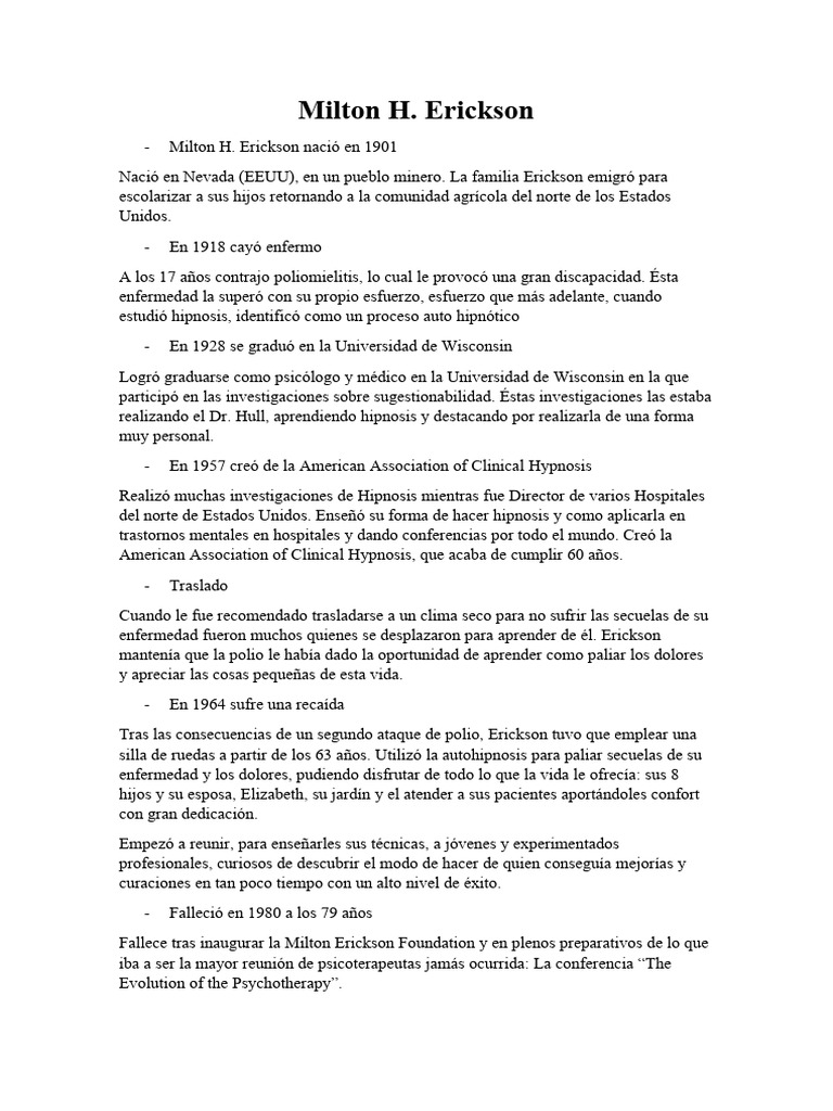 Milton H. Erickson | Descargar gratis PDF | Hipnosis | Sigmund Freud