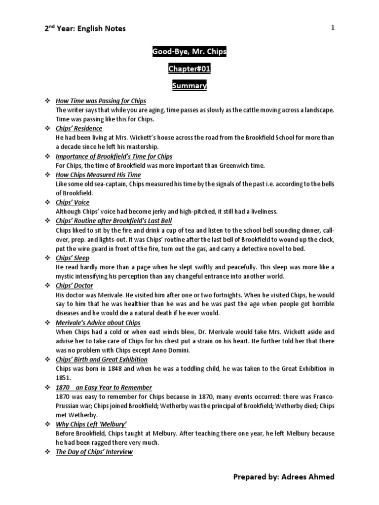 Good-Bye, Mr. Chips - Chapter 1 | PDF