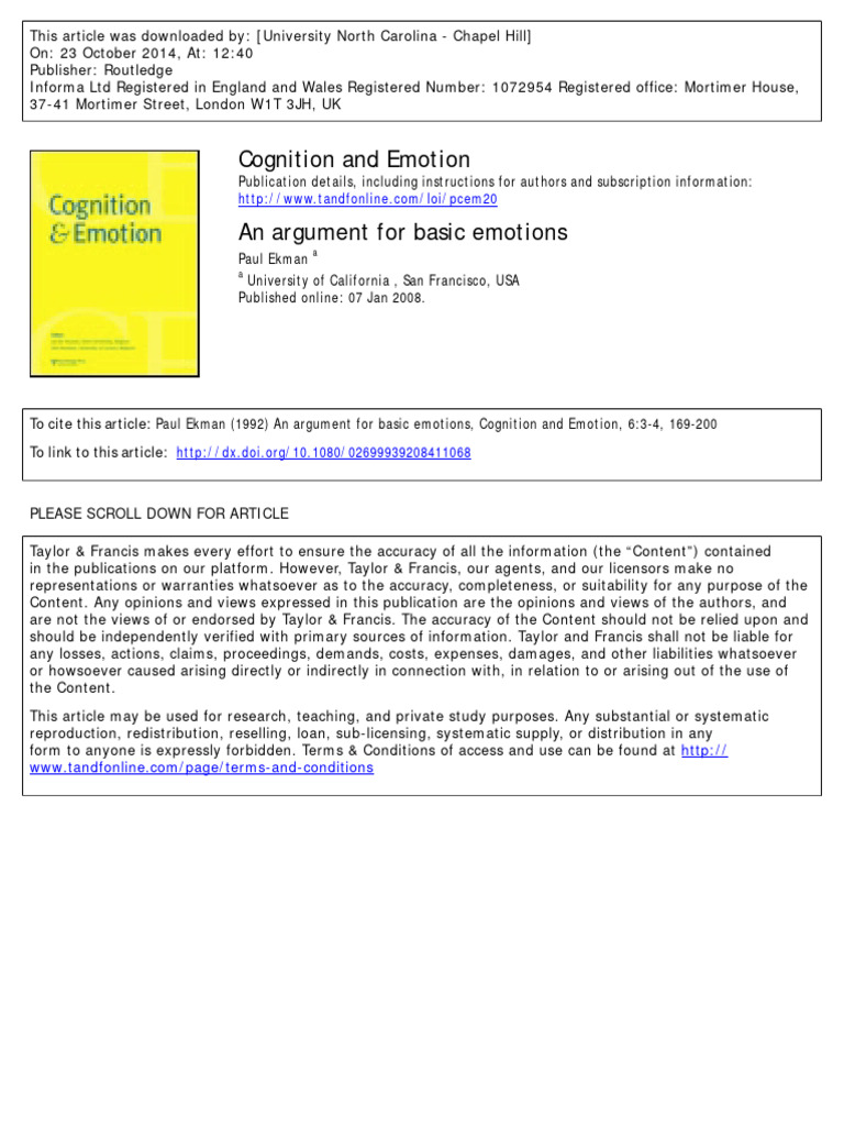 Ekman 1992 | PDF | Emotions | Facial Expression