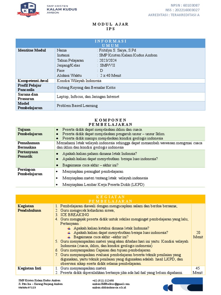 Modul Ajar Cuaca Dan Iklim | PDF