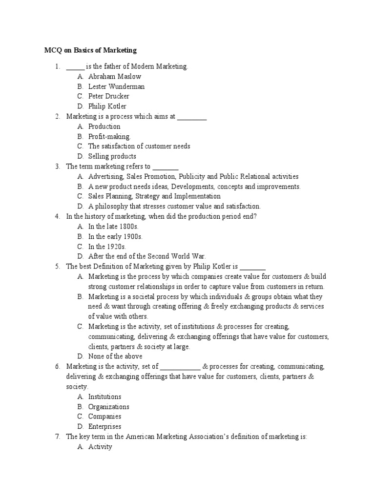 MM Marketing Management MCQ | PDF