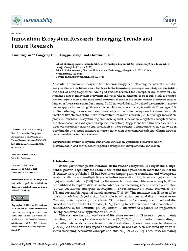 Innovation Ecosystem Research Emerging Trends and | PDF | Innovation | Cognitive Science