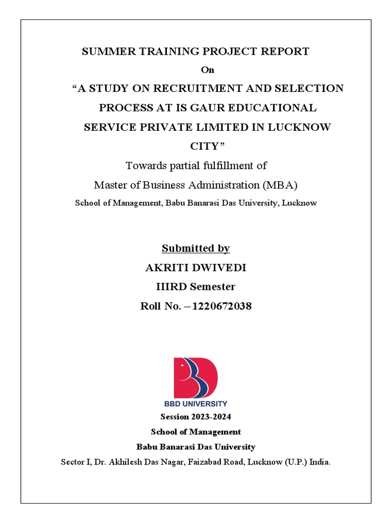 A Study On Recruitment and Selection Process at Is Gaur Educational ...