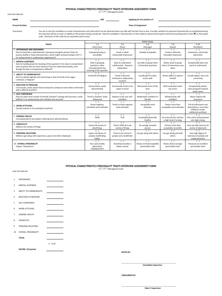 3 - Physical Characteristics, Job Knowledge & Interview | PDF ...