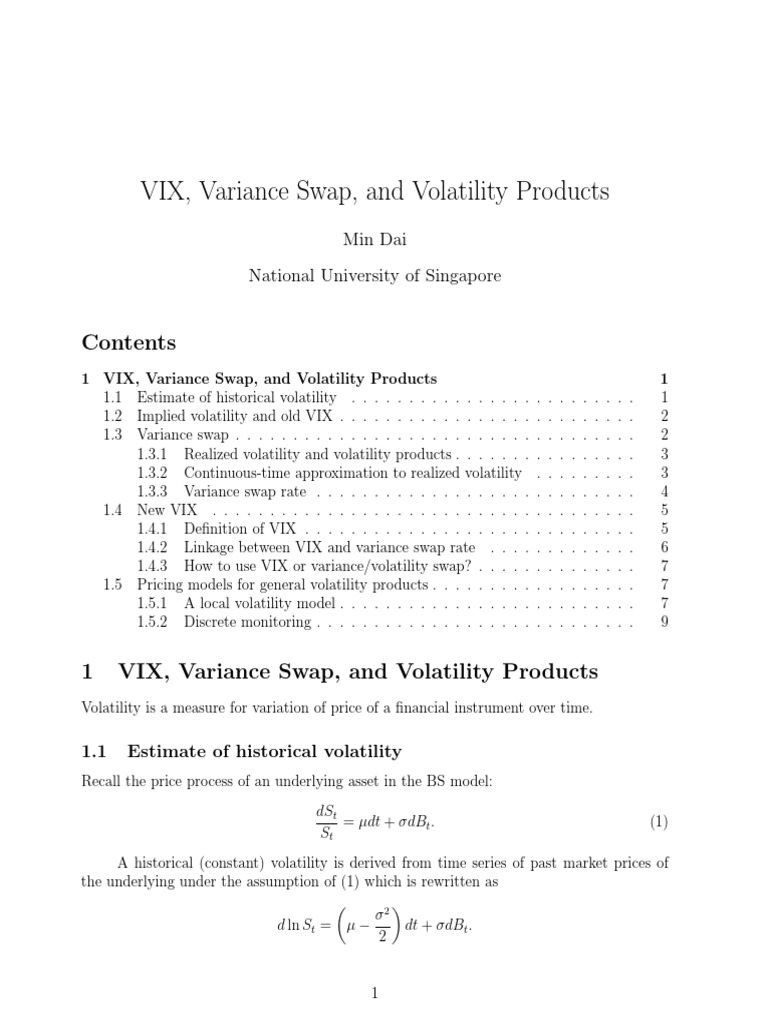 Lecture Notes2 - Vix-Variance Swap | PDF | Vix | Volatility (Finance)