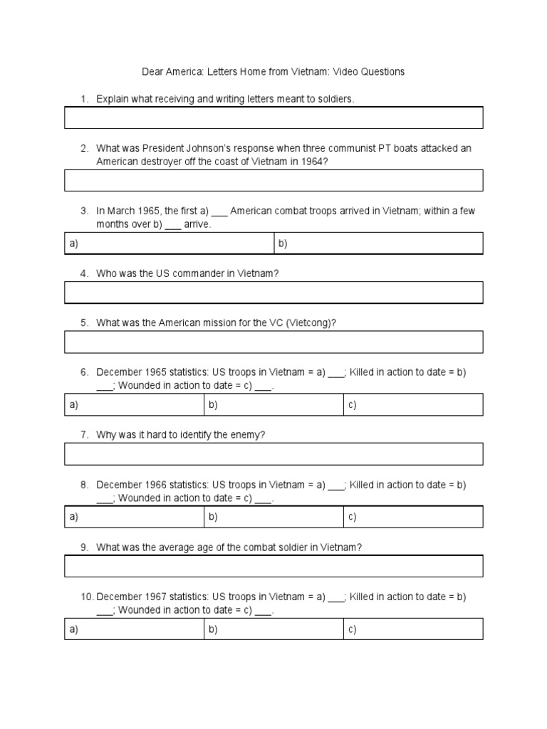 4.5 - Dear America - Letters Home From Vietnam - Video Questions | PDF