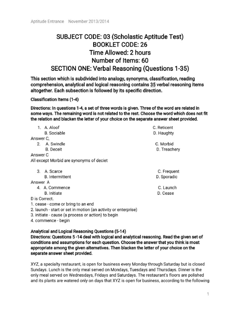 Aptitude Entrance 2013 With Answer - Hahu | PDF