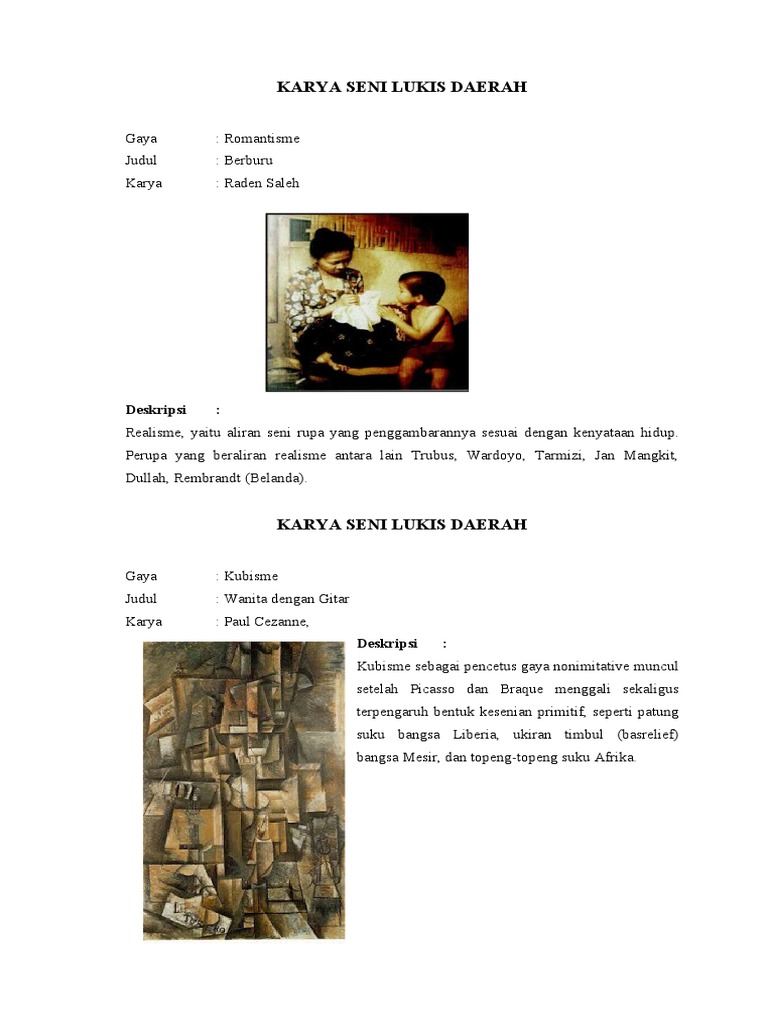 Karya Seni Lukis Daerah: Gaya dan Deskripsi | PDF | Klasik
