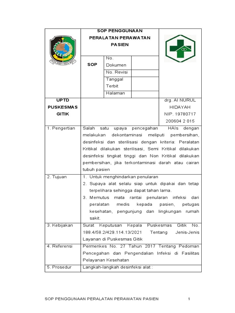 Sop Penggunaan Peralatan Perawatan Pasien | PDF