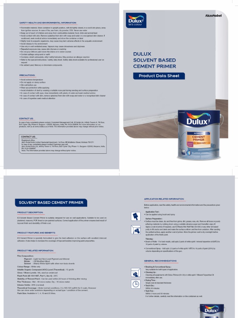 Dulux Solventbased Cement Primer Pds | PDF