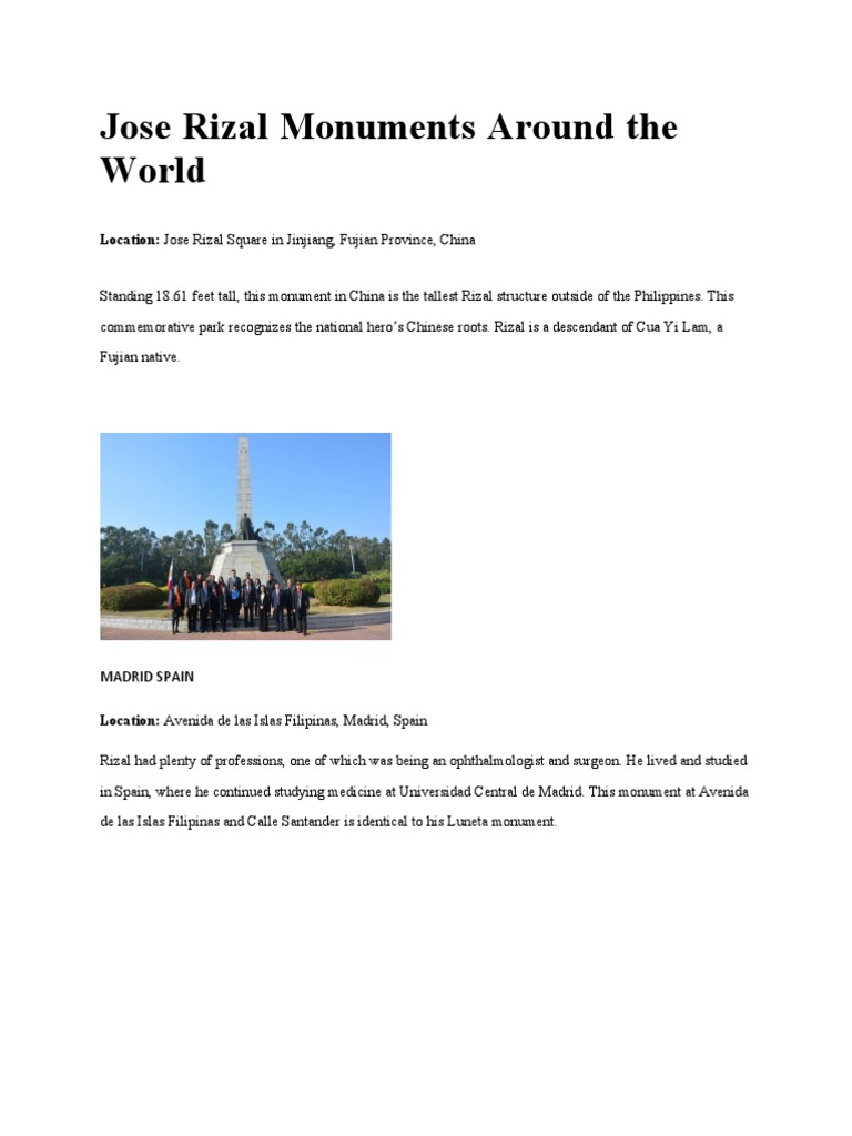 Jose Rizal Monuments Around The World | PDF | History
