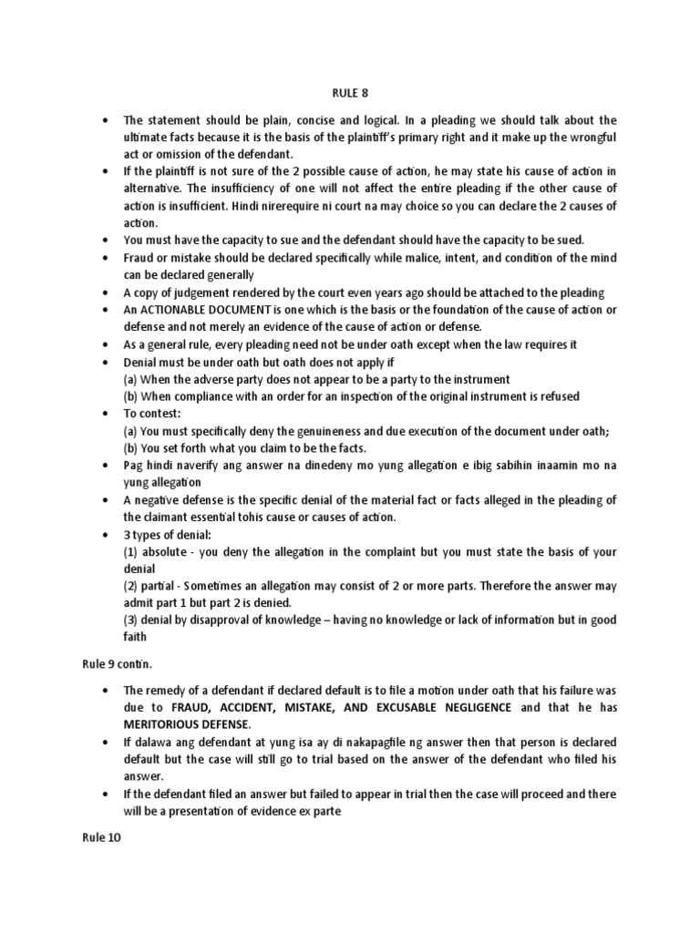 RULE 8 Recit | PDF | Pleading | Cause Of Action