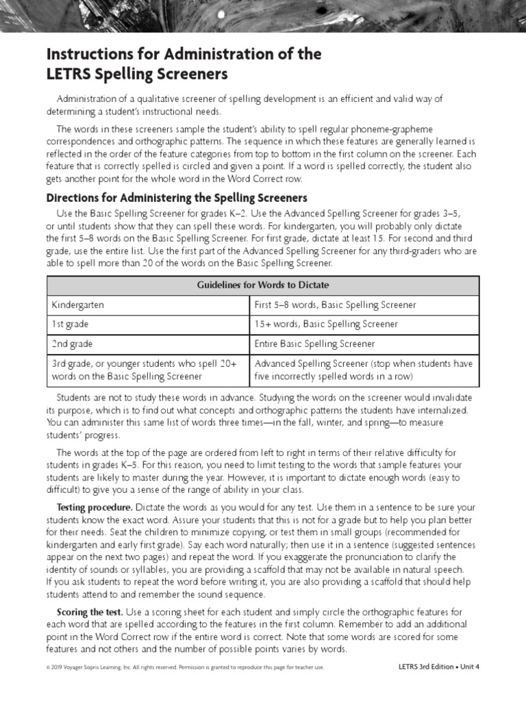 LETRS Spelling Screener | PDF