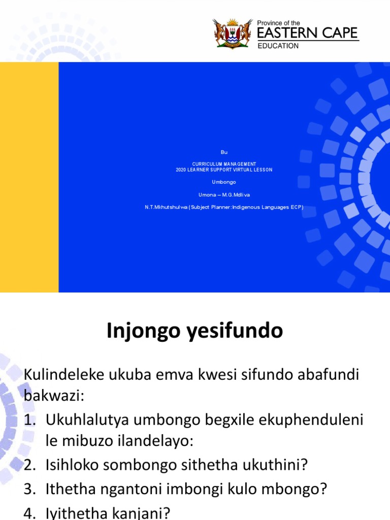00 IsiXhosa Virtual Lessons - Grade 11 Poetry Umona | PDF
