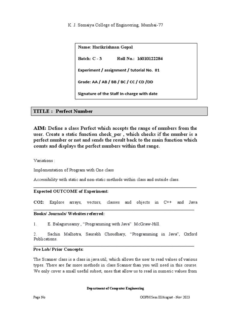 Oopm Exp1 Pdf Computer Programming Information Technology 