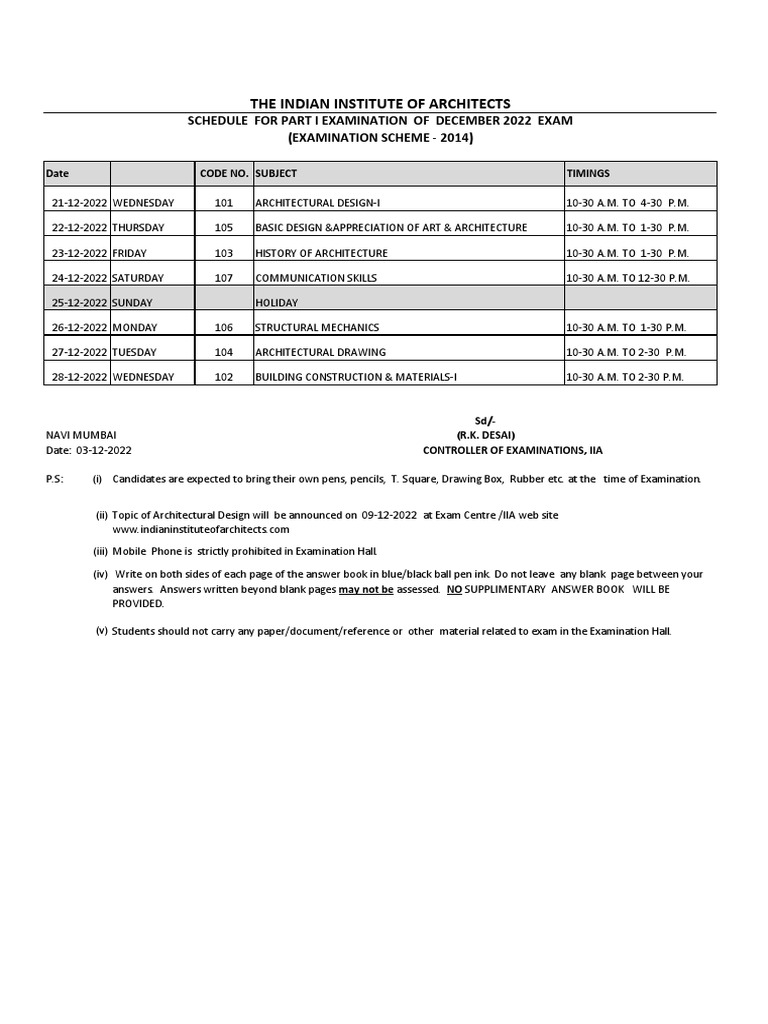 Time Table-December-2022 Examination | PDF