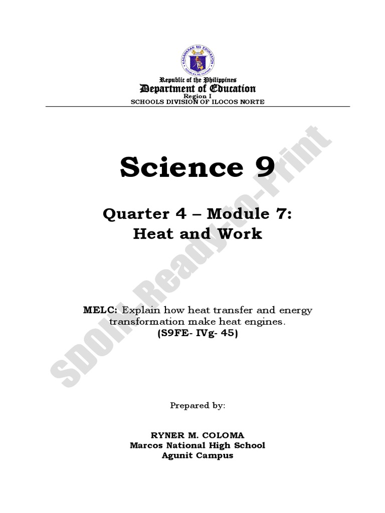 Science-9-Q4-Week7-MELC07-Module7-ColomaRyner Readytoprint | PDF | Heat | Thermodynamics