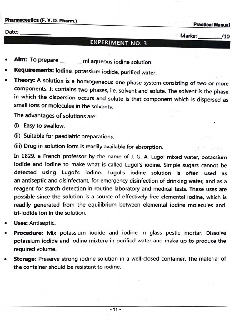 Exp.5 Aqueous Iodine Solution | PDF | Iodine | Chemistry
