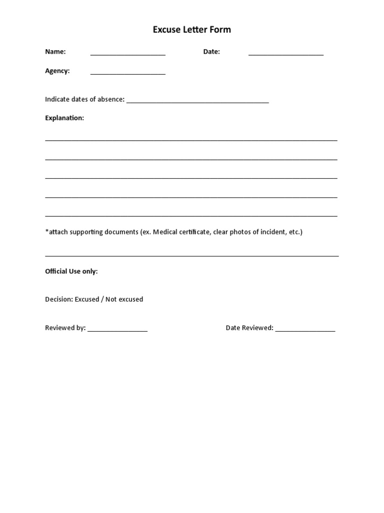 Excuse Letter Form Template | PDF | Business
