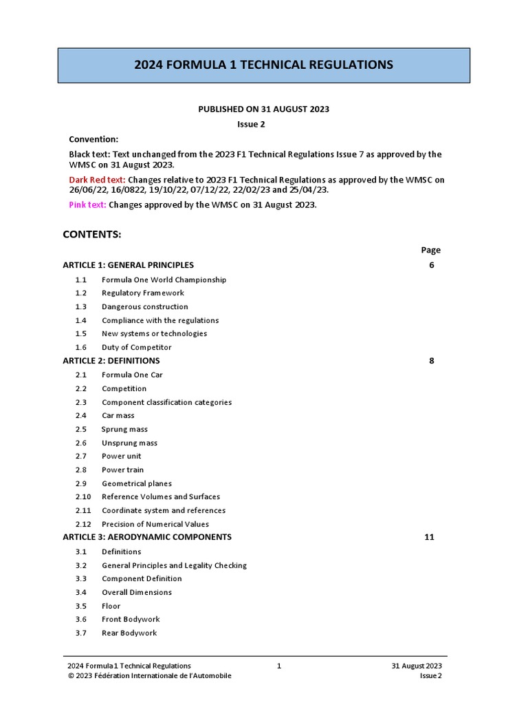 2024 F1 Technical Regulations Overview | PDF | Cartesian Coordinate ...