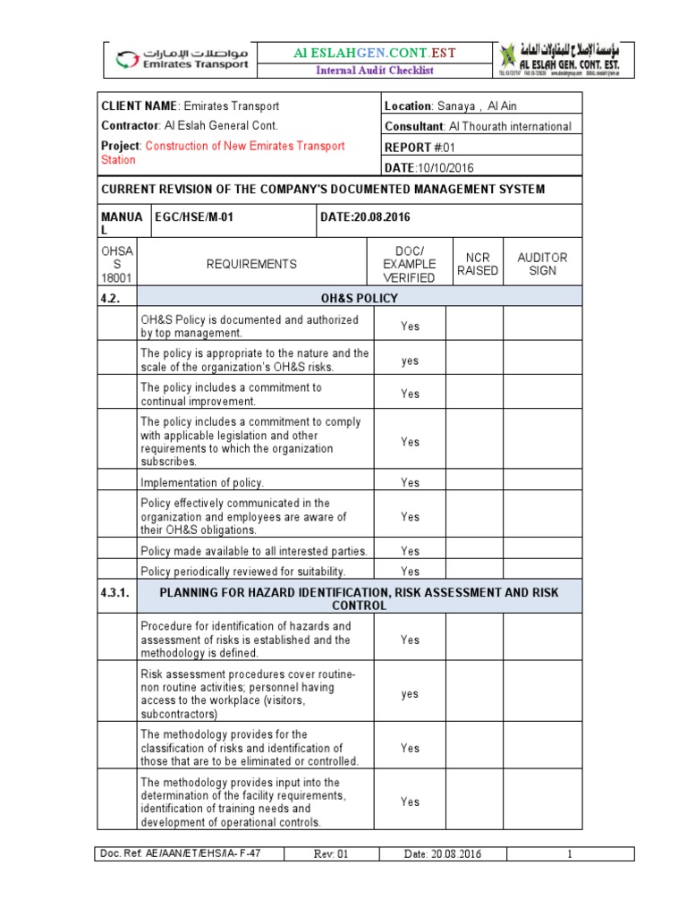 47.internal Audit 18001 Checklist | PDF | Internal Audit | Audit