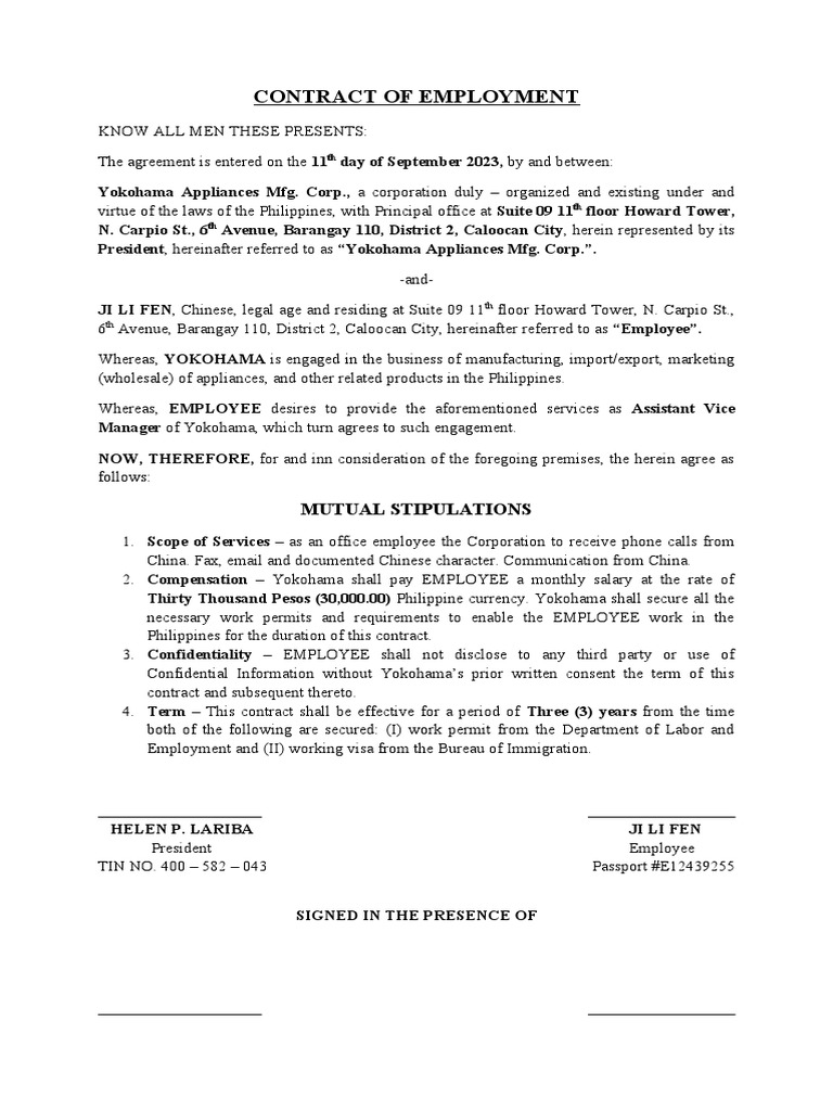 Contract of Employment | PDF | Employment | Economies