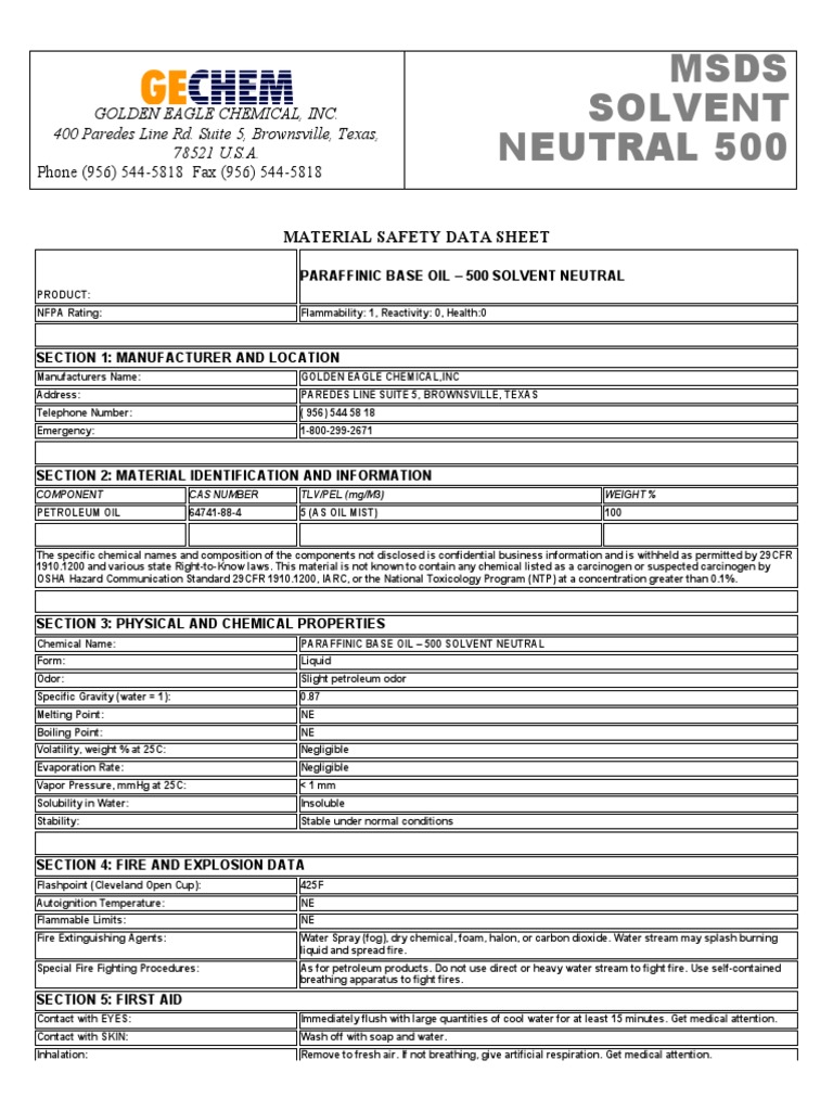 500 Solvent Neutral | PDF | Solvent | Chemistry