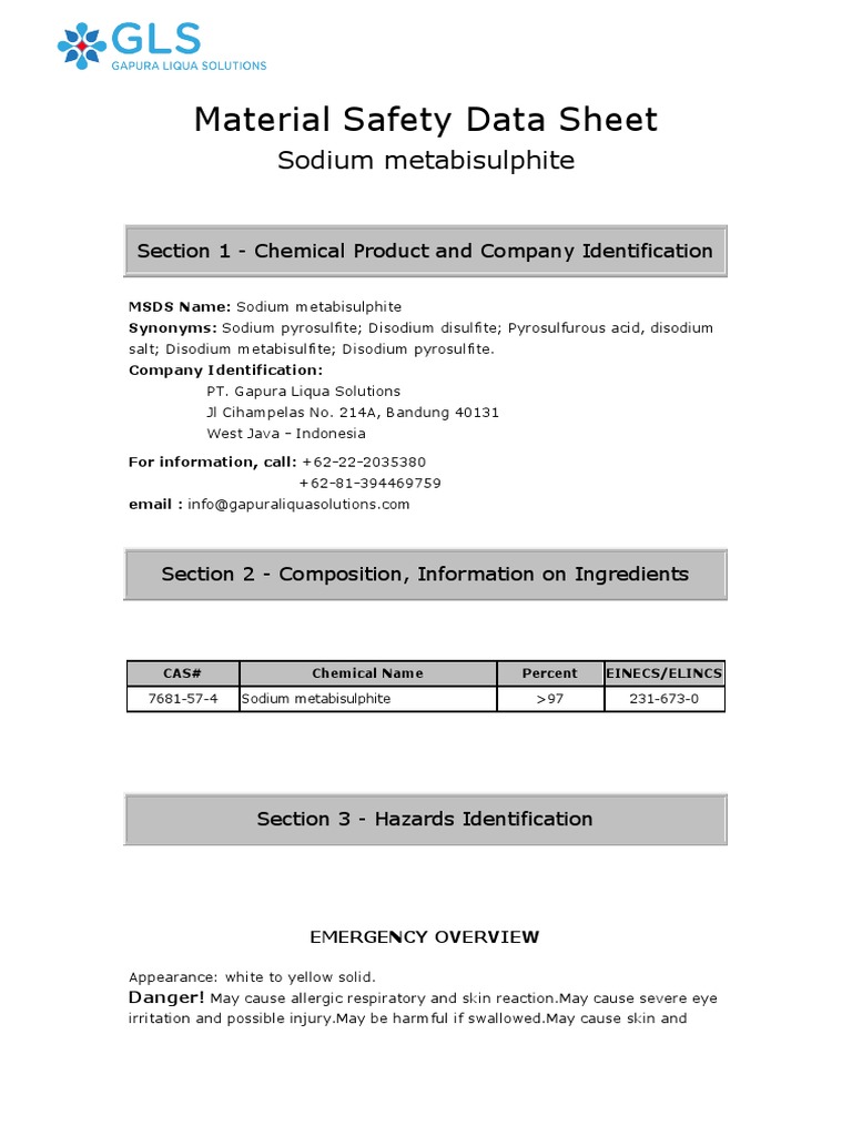 MSDS SMBS | PDF | Hazardous Waste | Dangerous Goods