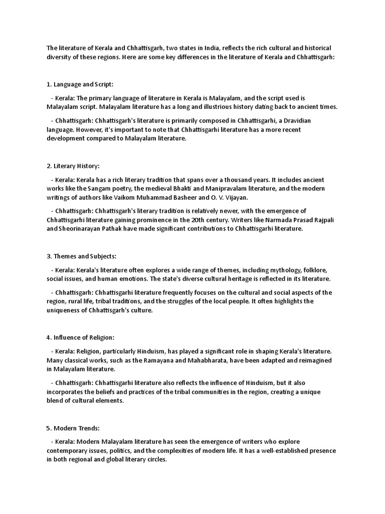 The Literature of Kerala and Chhattisgarh Reference | PDF | Kerala ...