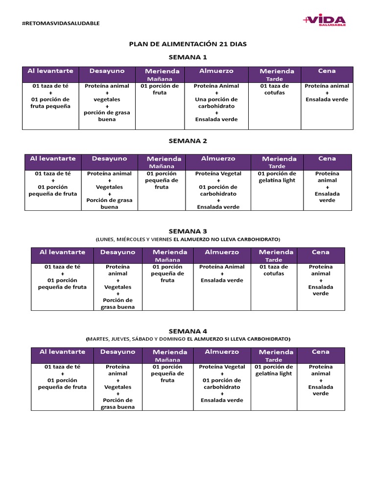 Plan de Alimentación 21 Dias | PDF