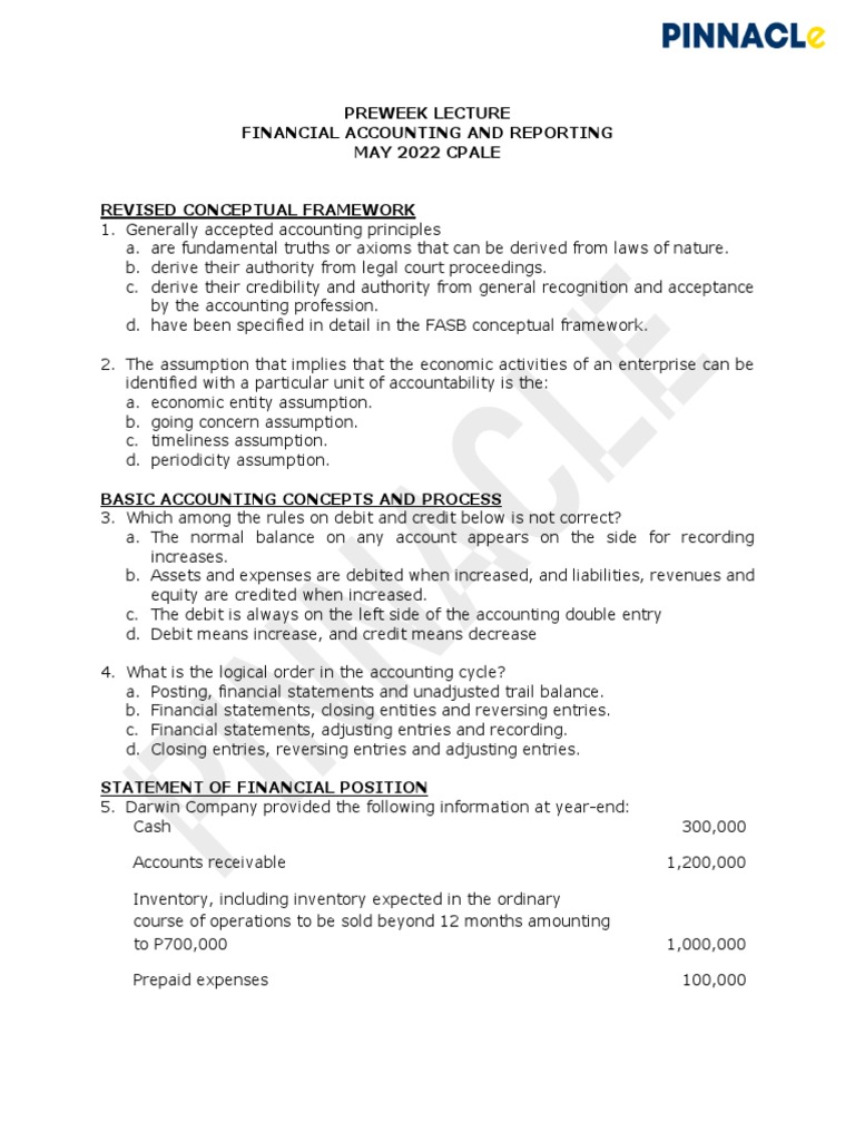 Pinnacle Far Preweek May 2022 | PDF | Debits And Credits | Overdraft