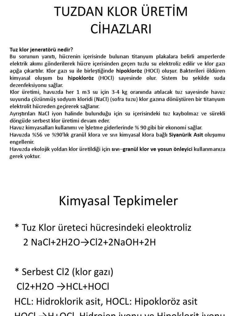 Tuzdan Klor Üreti̇m Ci̇hazlari | PDF
