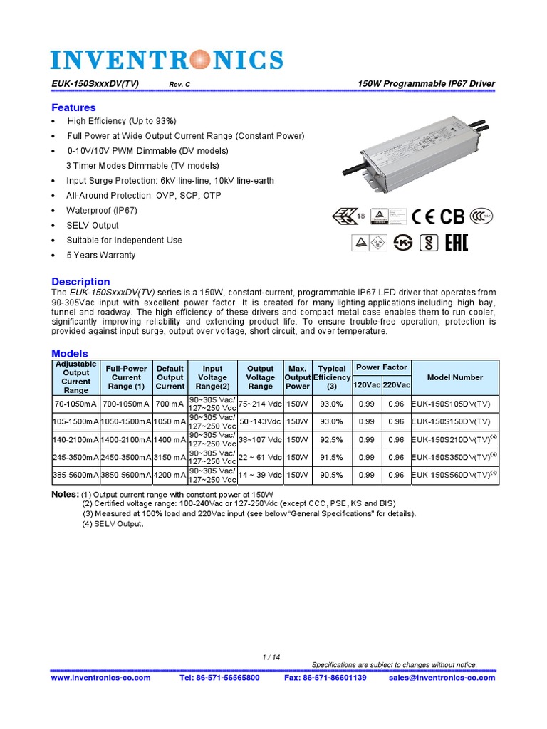 ST650 - 130W - Driver Datasheet (EUK-150S105DV) PDF | PDF | Technology ...
