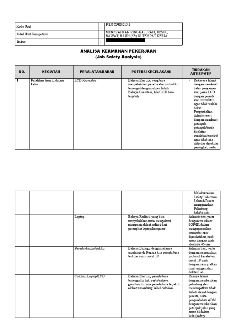 Form Bukti JSA Penerapan 5R | PDF
