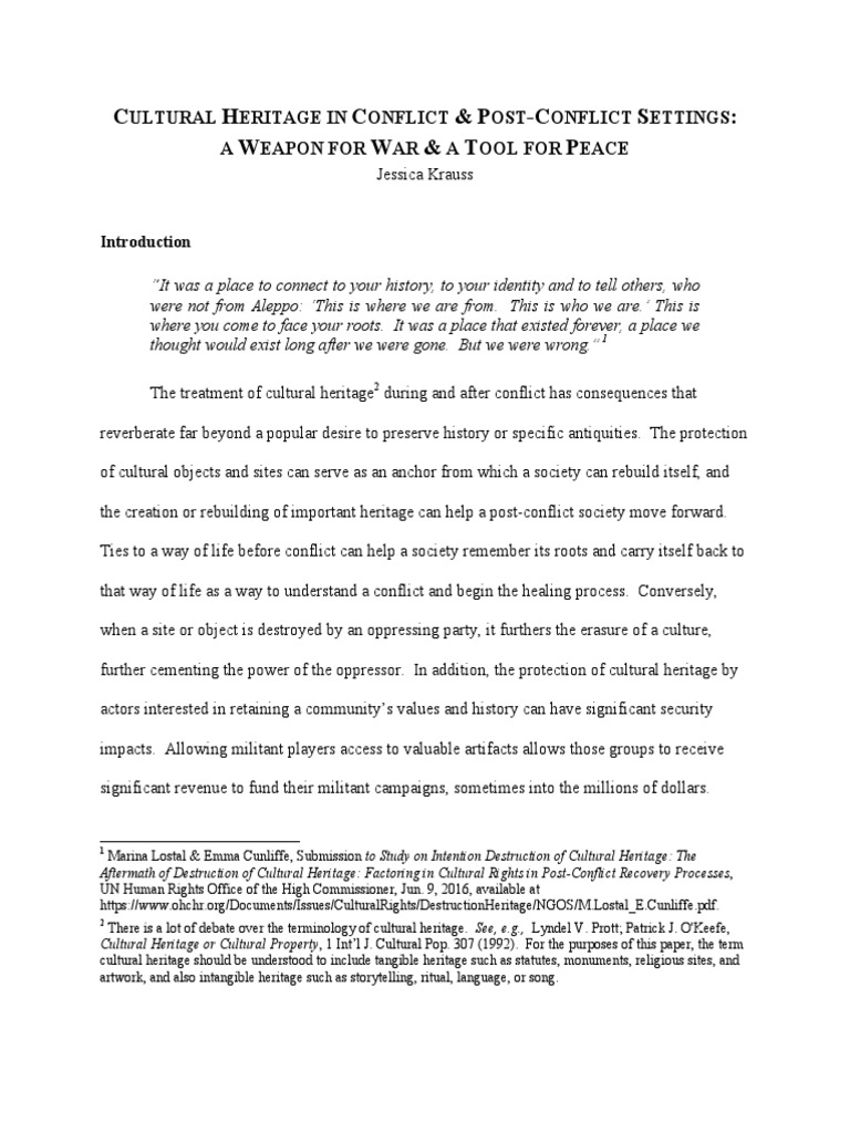 Cultural Heritage in Conflict Post Conflict Settings | PDF