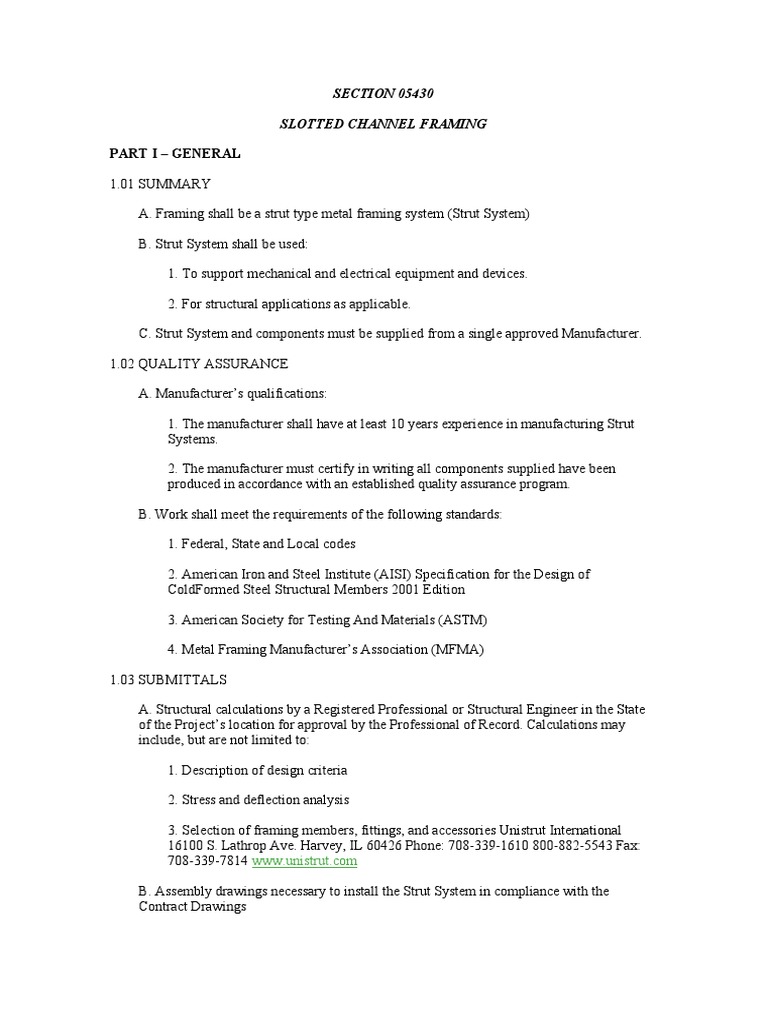 SECTION 05430 Galvanized Slotted Channels | PDF
