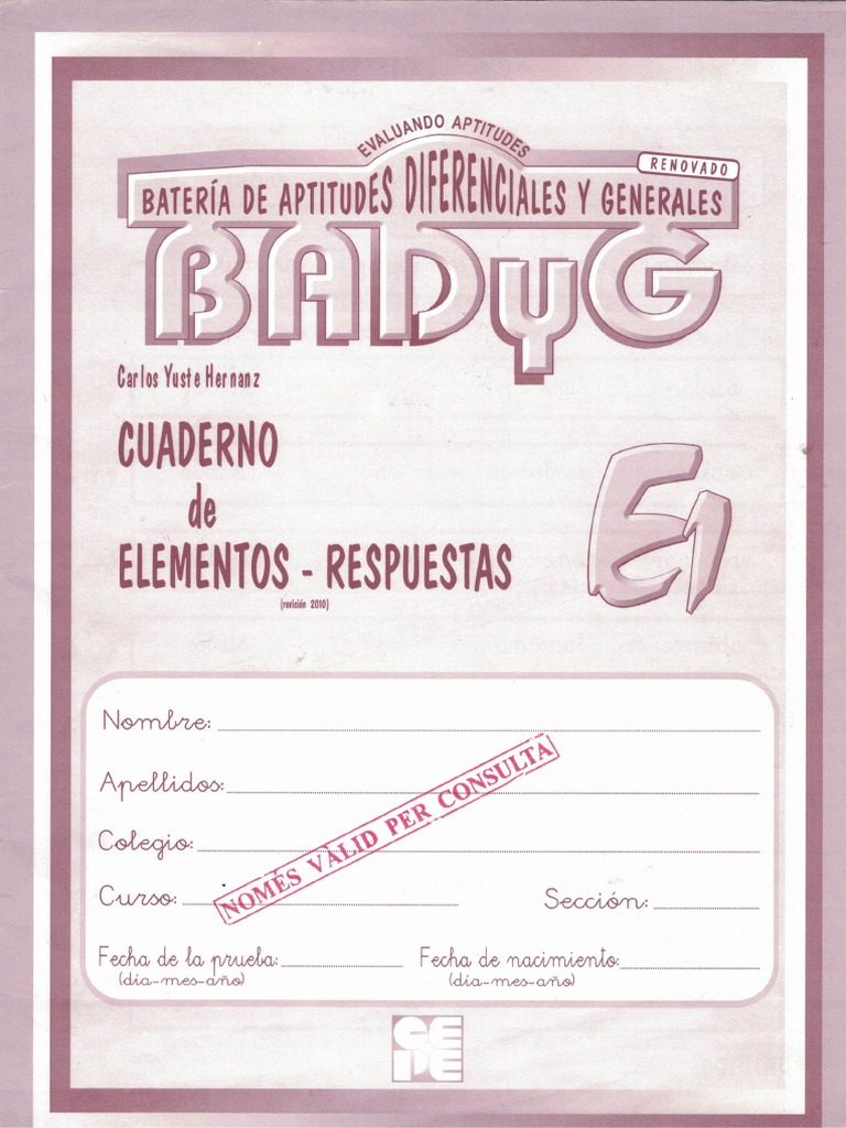 BADYG-E1-R Cuader Respuestas 1º I 2º Prim | PDF