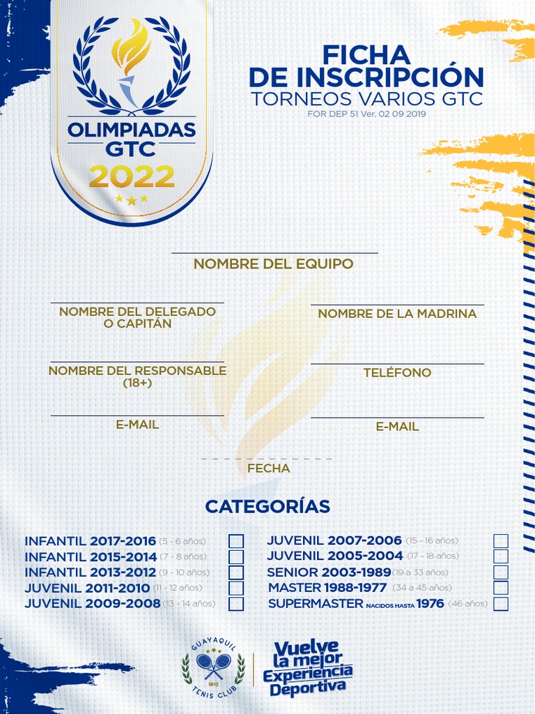 Inscripción Torneos Deportivos GTC | PDF