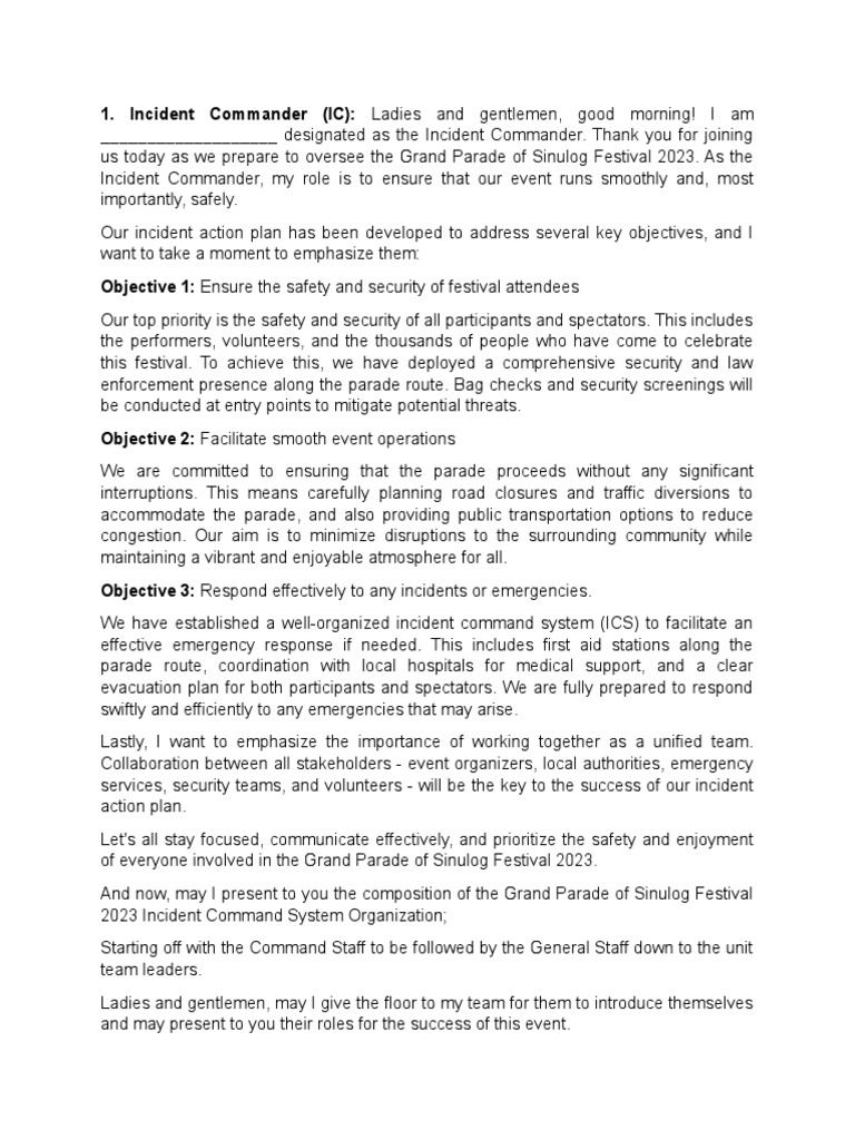 GRP 3 4 DELTA Incident Commad System Organization Script | PDF ...