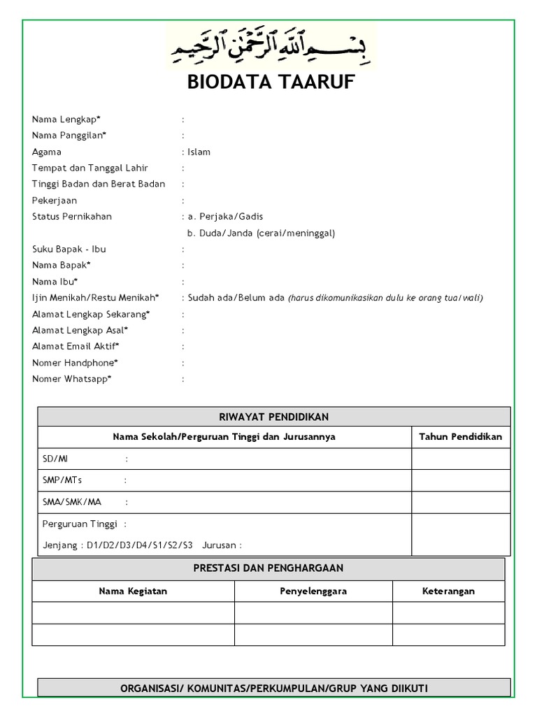 Contoh CV Taaruf | PDF