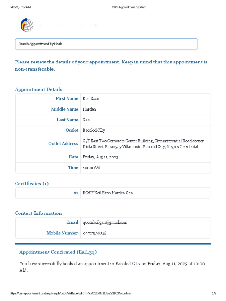 CRS Appointment System | PDF