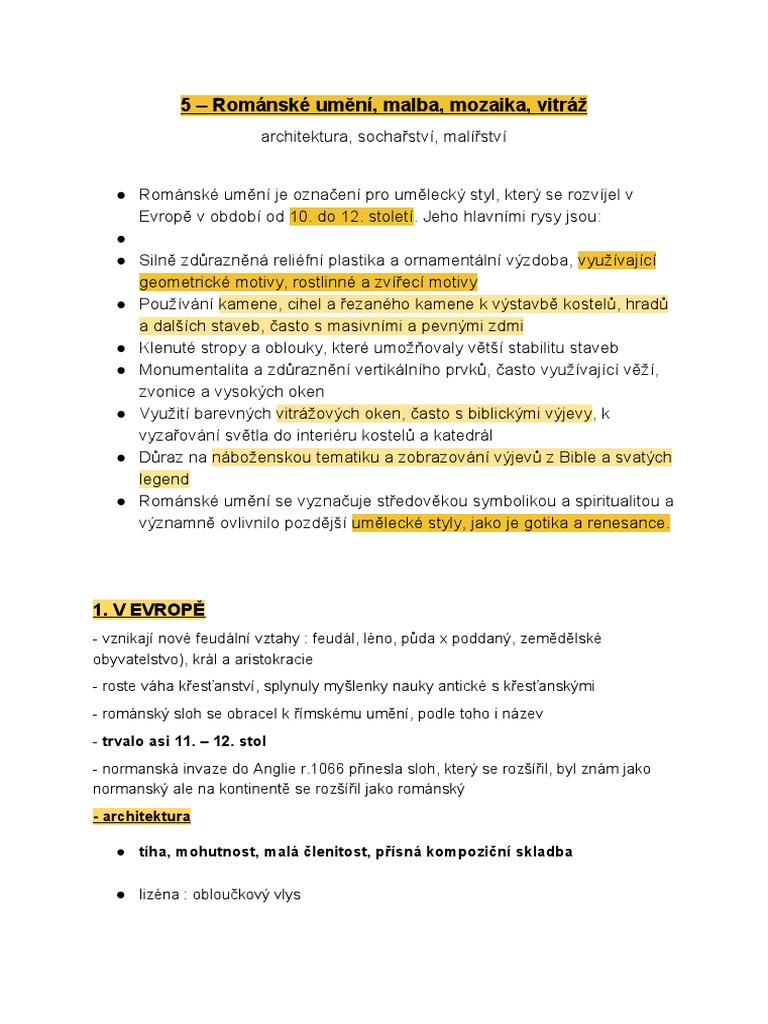 5 - Románské Umění, Malba, Mozaika, Vitráž | PDF