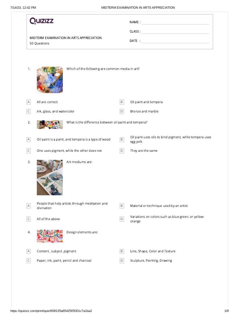 Arts Appreciation Midterm Exam Guide | PDF | Paintings | Paint