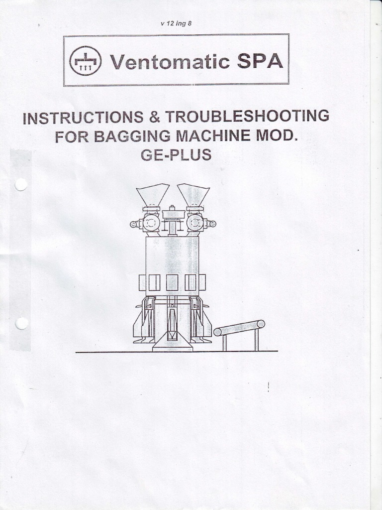 Ventomatic Instructions & Troubleshooting For Bagging Machine | PDF | Manufactured Goods | Design