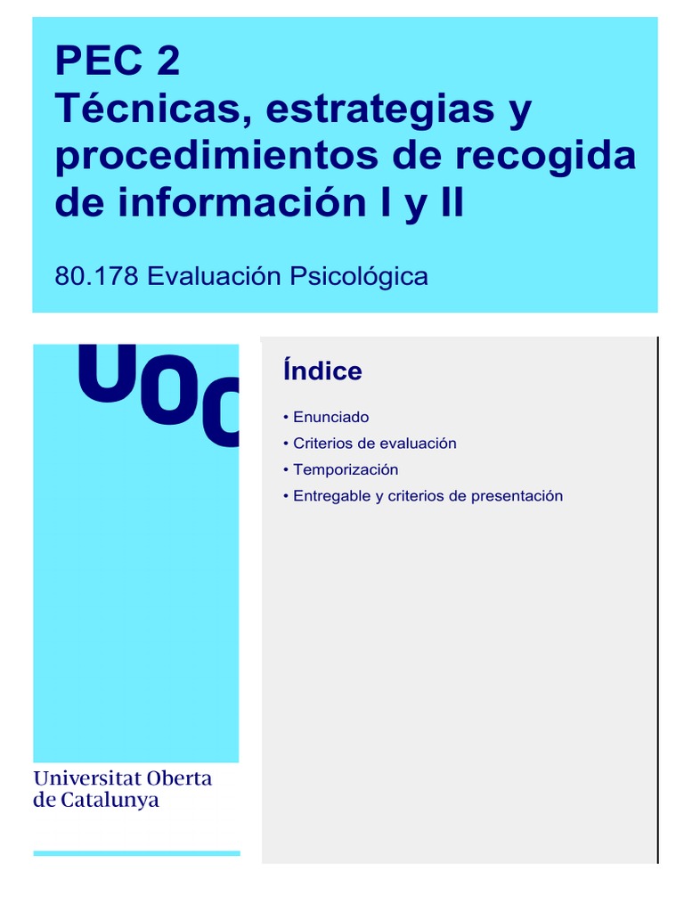 Enunciado PEC 1 de Evaluación Psicológica | PDF | Evaluación | Sicología