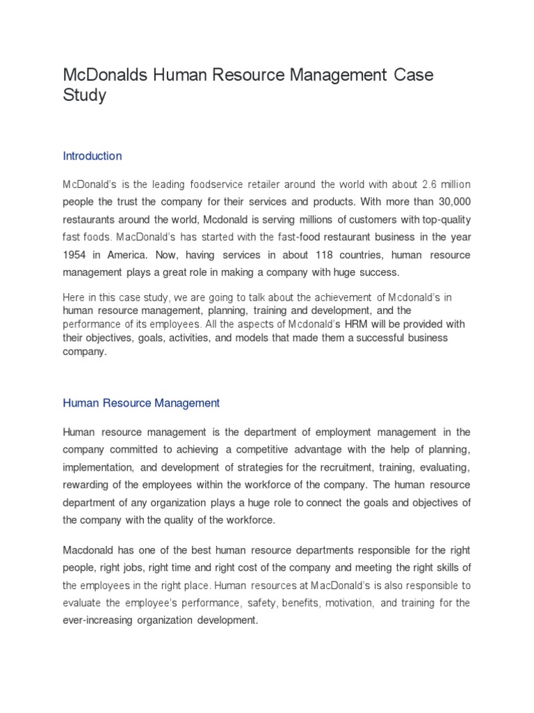 McDonald's HRM Case Study Analysis | PDF | Human Resource Management | Recruitment