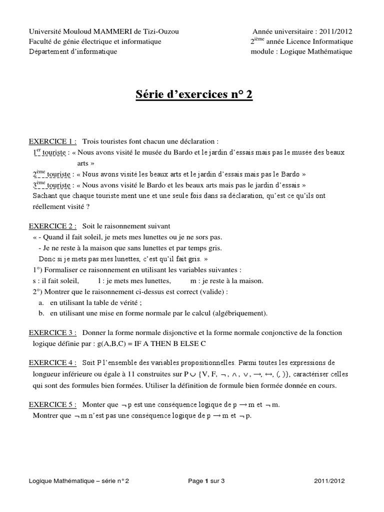 Serie - TD - 2 Logique Mathã©matique | PDF