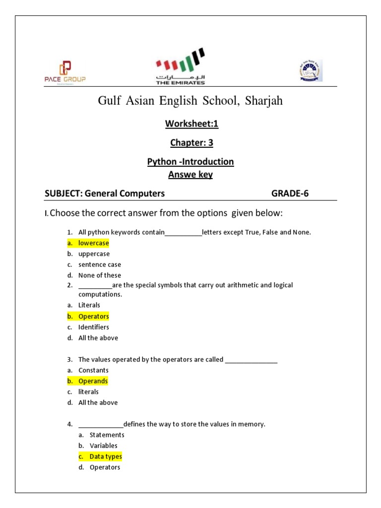 Grade-6 Computer Worksheet-Answer Key | PDF
